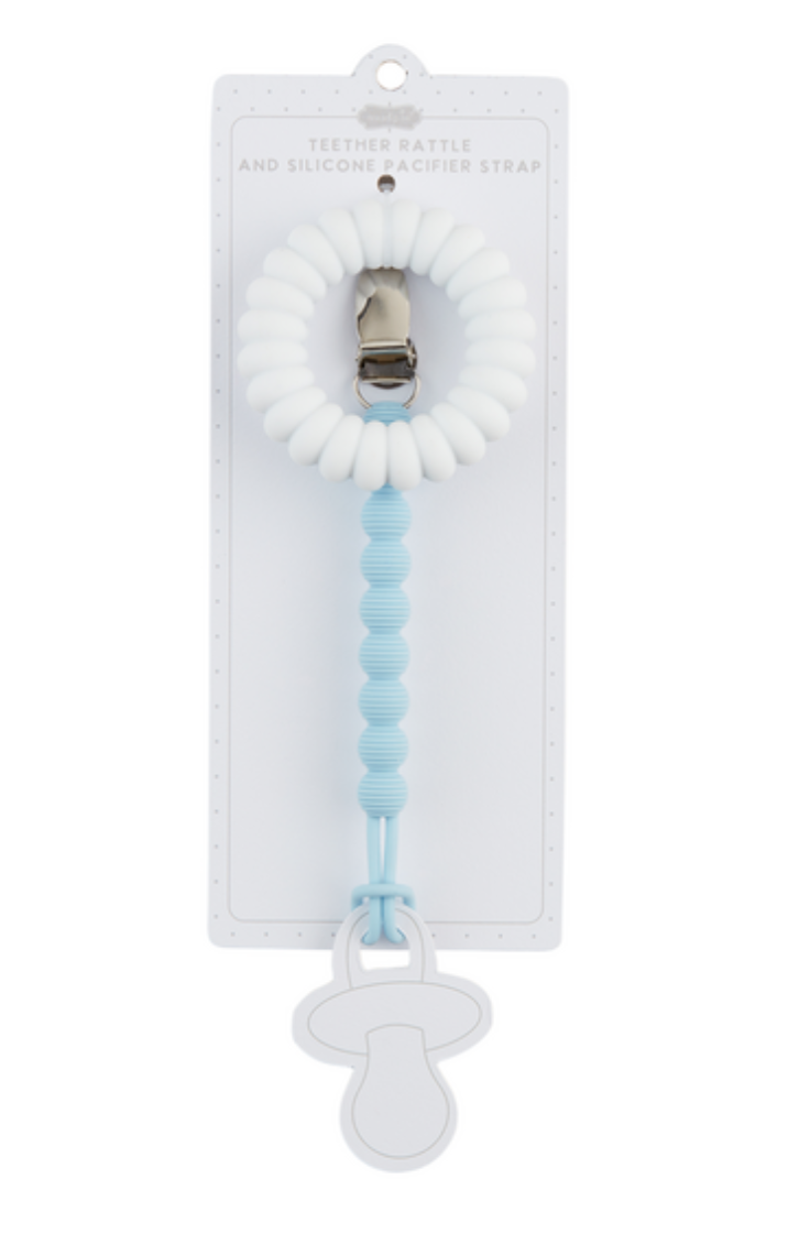 Teether and Pacy Strap - White and Blue – Cheeky Baby Boutique Rome